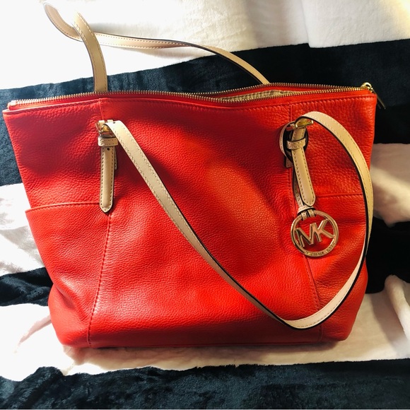 Michael Kors | Bags | Michael Kors Red Leather Tote Shoulder Bag Guc ...